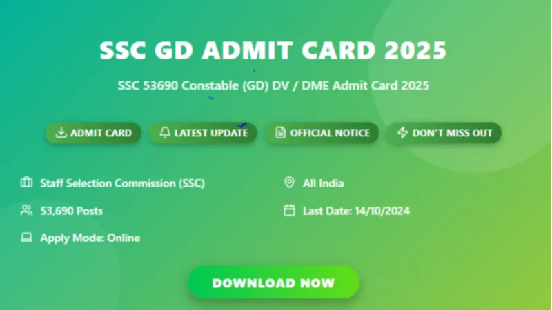 SSC 53690 Constable (GD) DV / DME Admit Card 2025